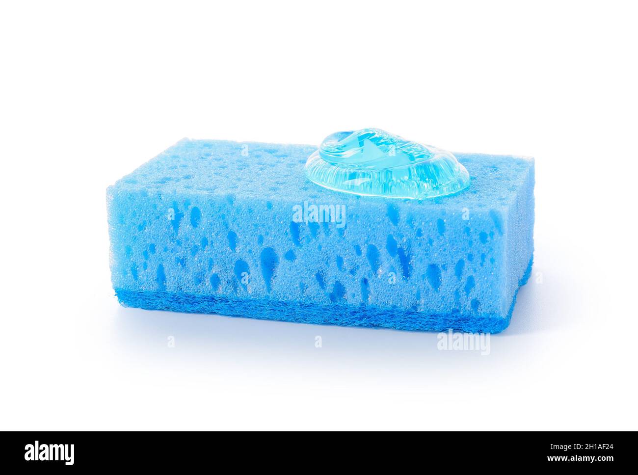 Blue cleaning sponge with detergent on white background Stock Photo - Alamy