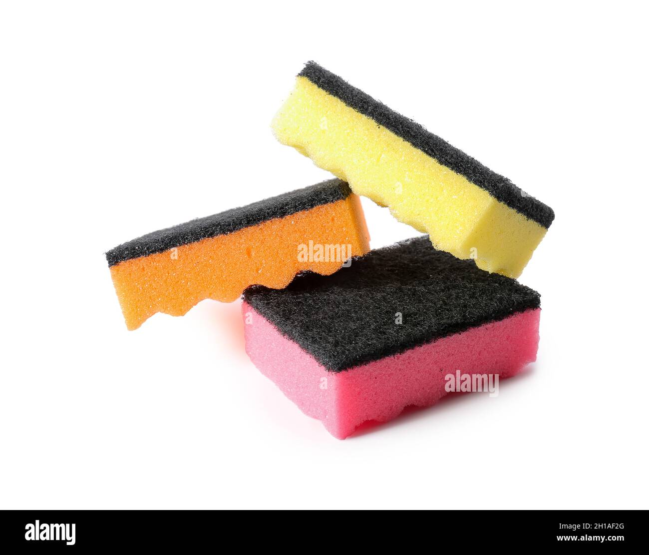 Different cleaning sponges on white background Stock Photo - Alamy