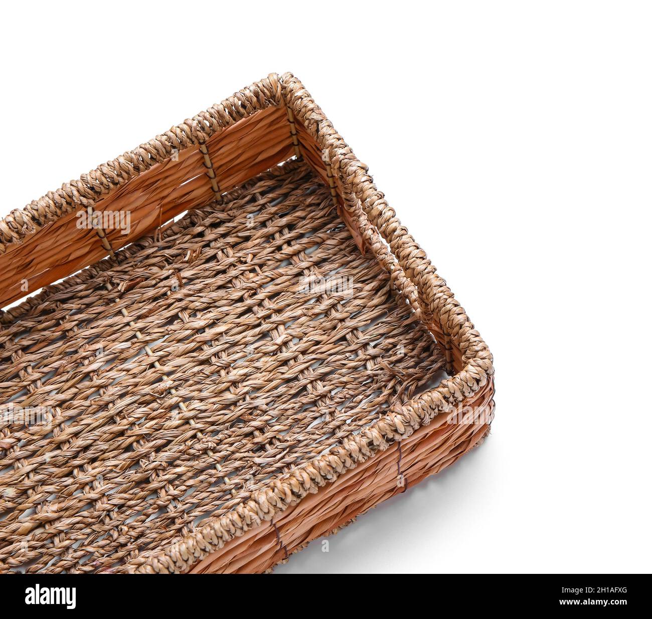 Stylish wicker basket isolated on white background, closeup Stock Photo ...