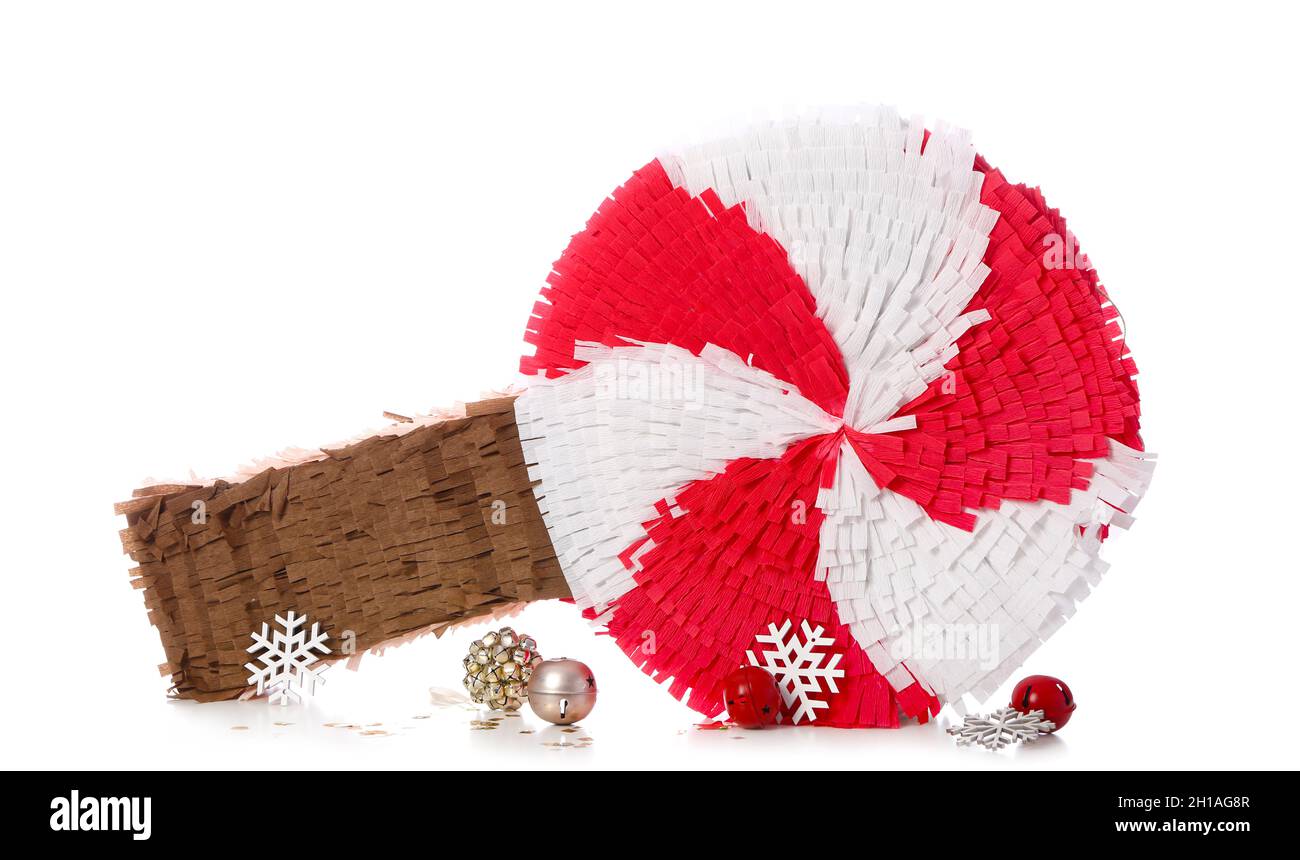Lollipop pinata with balls and snowflakes on white background Stock ...