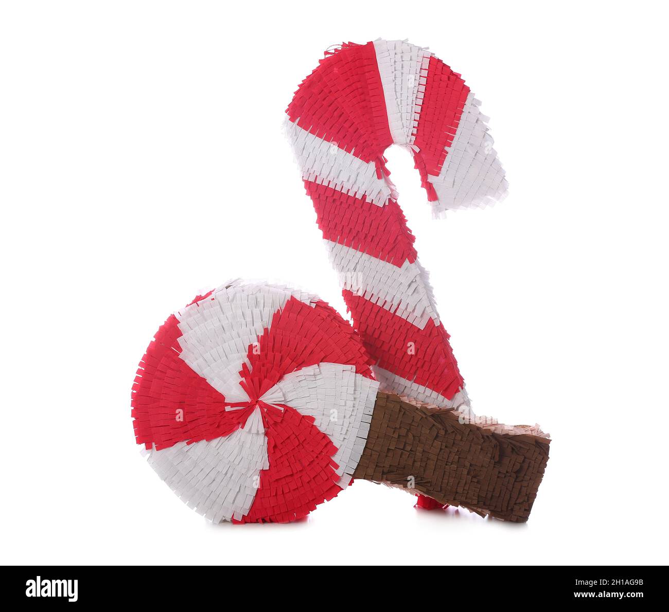 Mexican pinatas in shape of candy cane and lollipop on white background ...