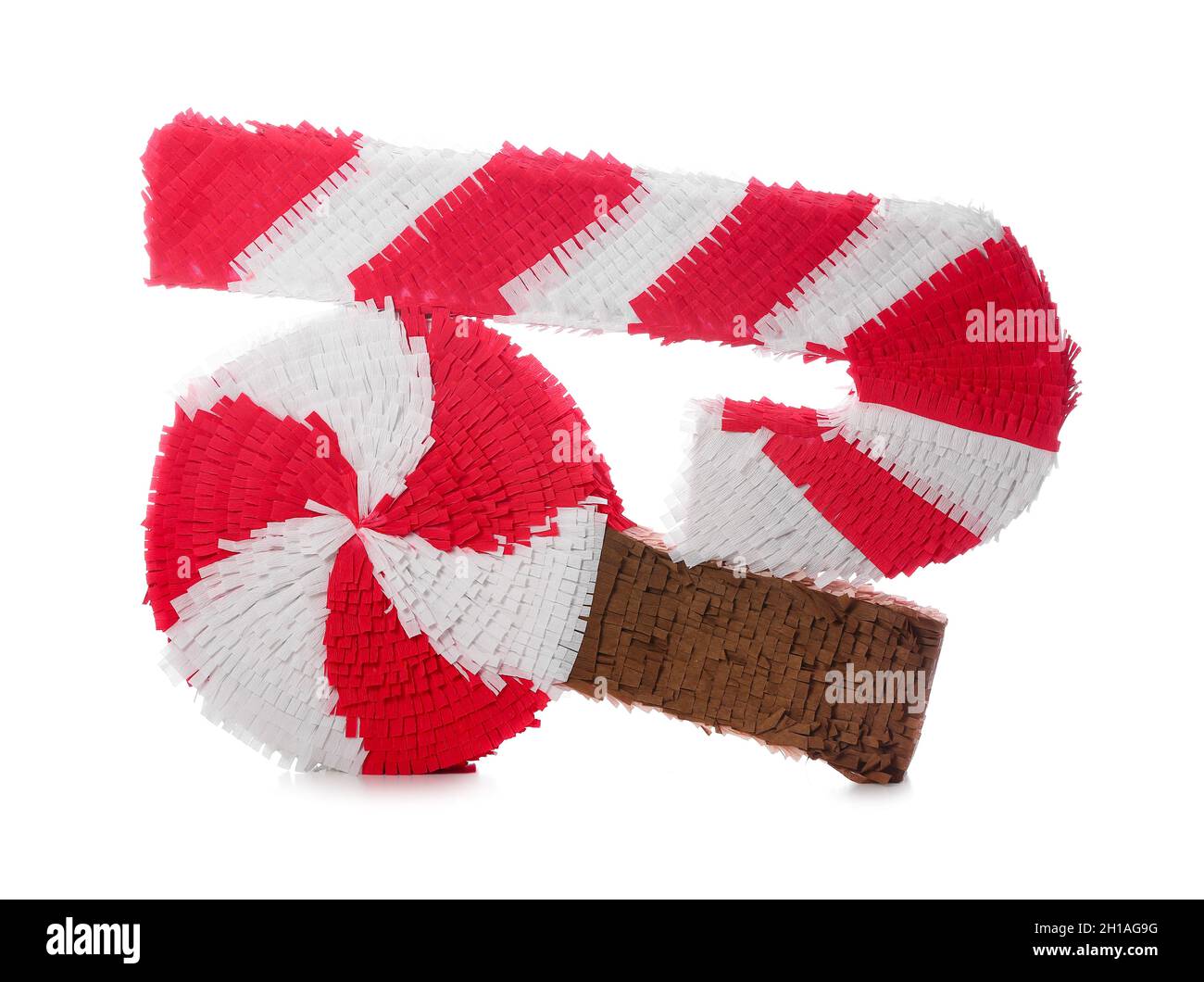 Mexican pinatas in shape of candy cane and lollipop on white background ...