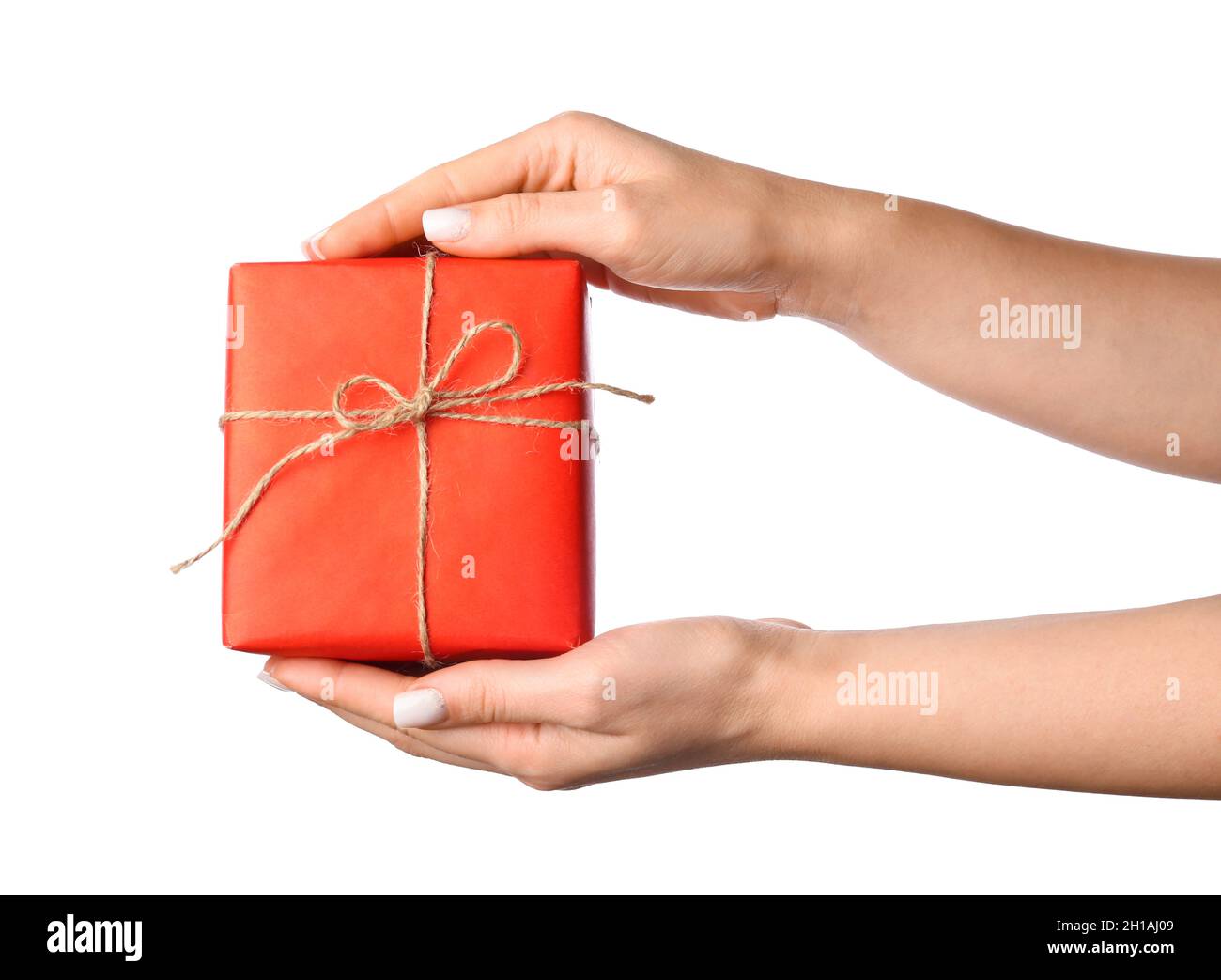 Female hands with gift box isolated on white background, closeup Stock ...