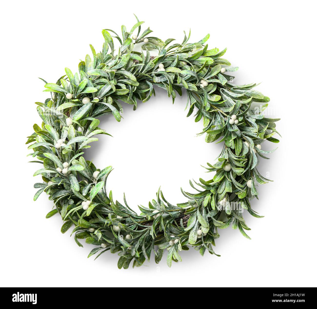 Simple mistletoe wreath on white background Stock Photo - Alamy