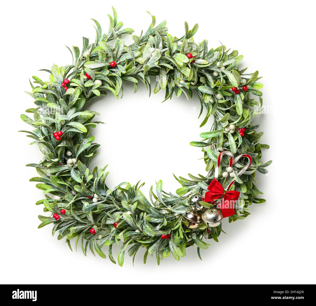 Beautiful mistletoe wreath on white background Stock Photo - Alamy