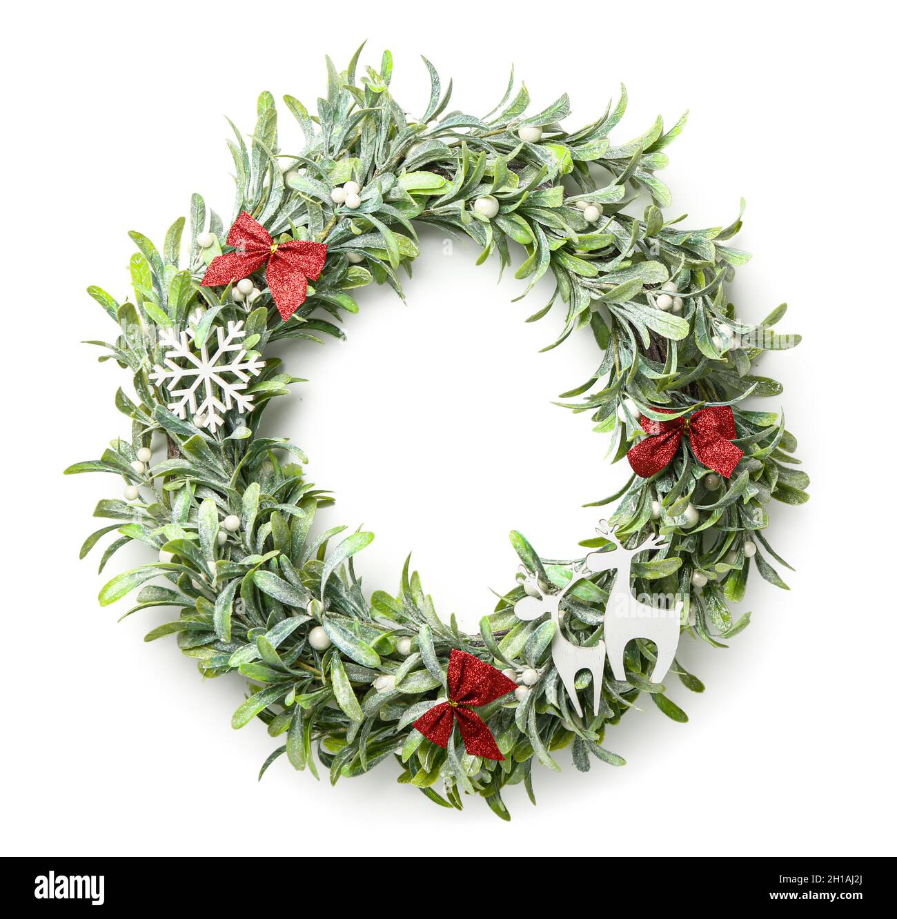 Beautiful mistletoe wreath on white background Stock Photo - Alamy