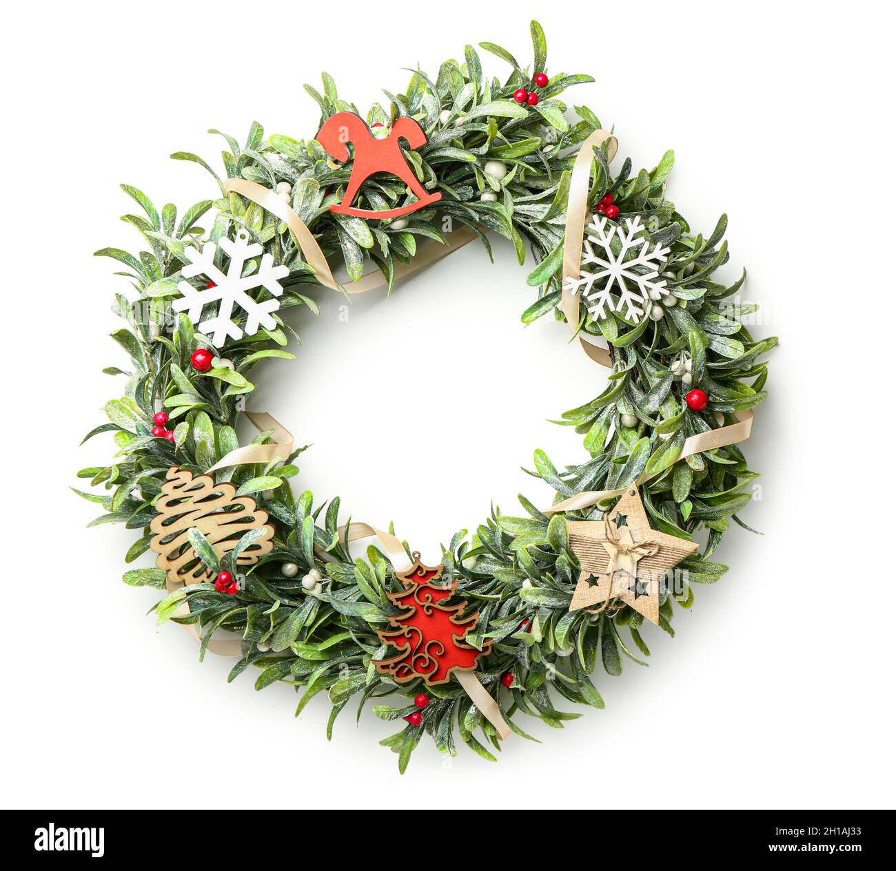 Beautiful mistletoe wreath on white background Stock Photo - Alamy