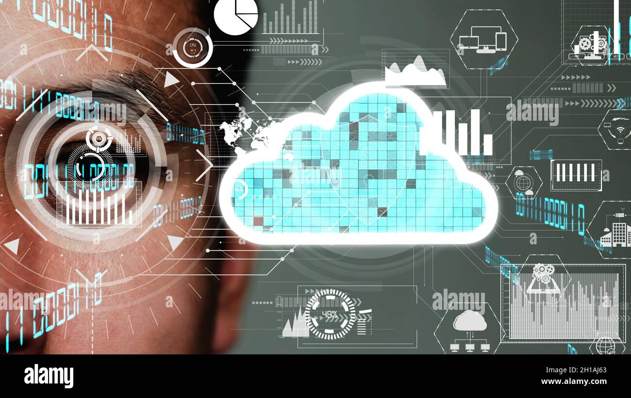 Conceptual cloud computing and data storage technology for future innovation . 3D render ...