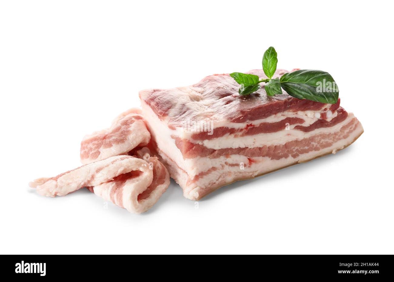 Uncooked bacon on white background Stock Photo - Alamy