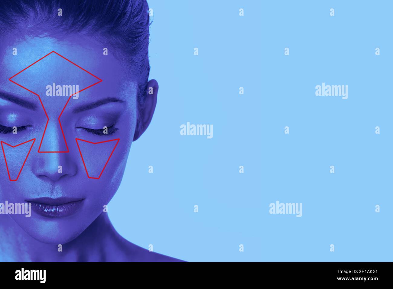 Facial recognition technology beauty woman face scan in blue light ...