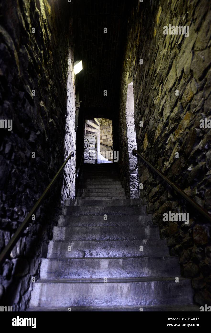Interior stairway in the Gravensteen castle in Ghent, Belgium Stock ...