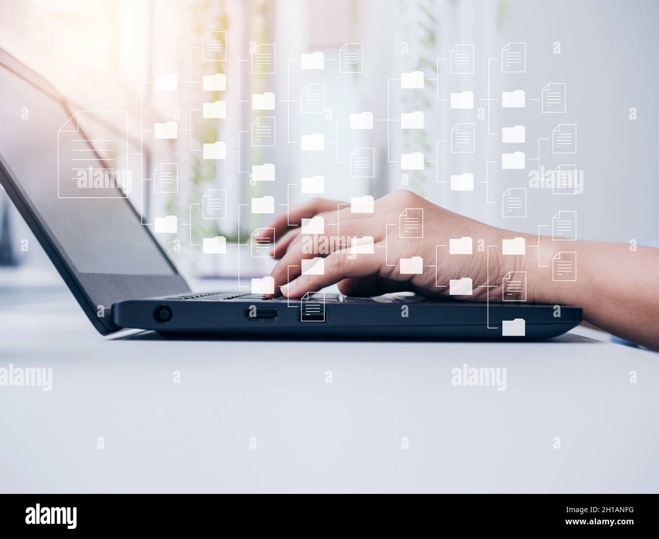 Document management. Document file information and folders icons with ...