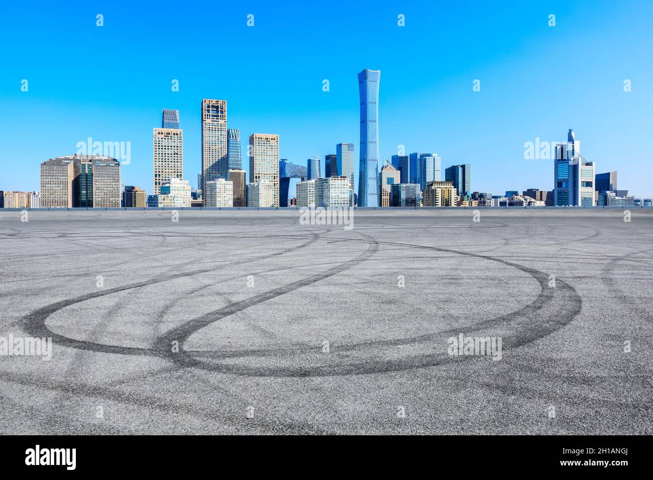 Asphalt road ground and modern city commercial buildings in Beijing ...