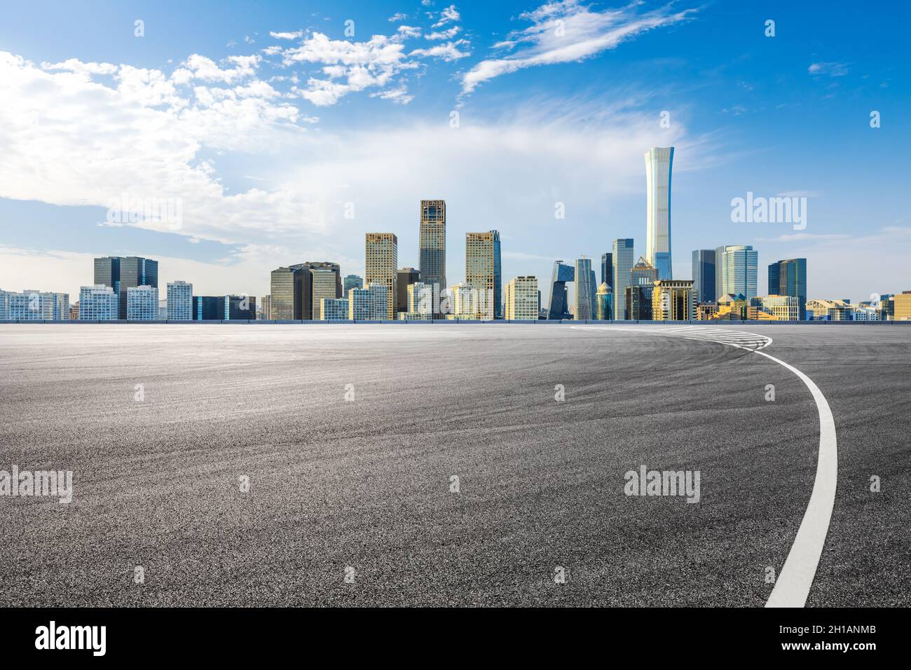 Asphalt road ground and modern city commercial buildings in Beijing ...