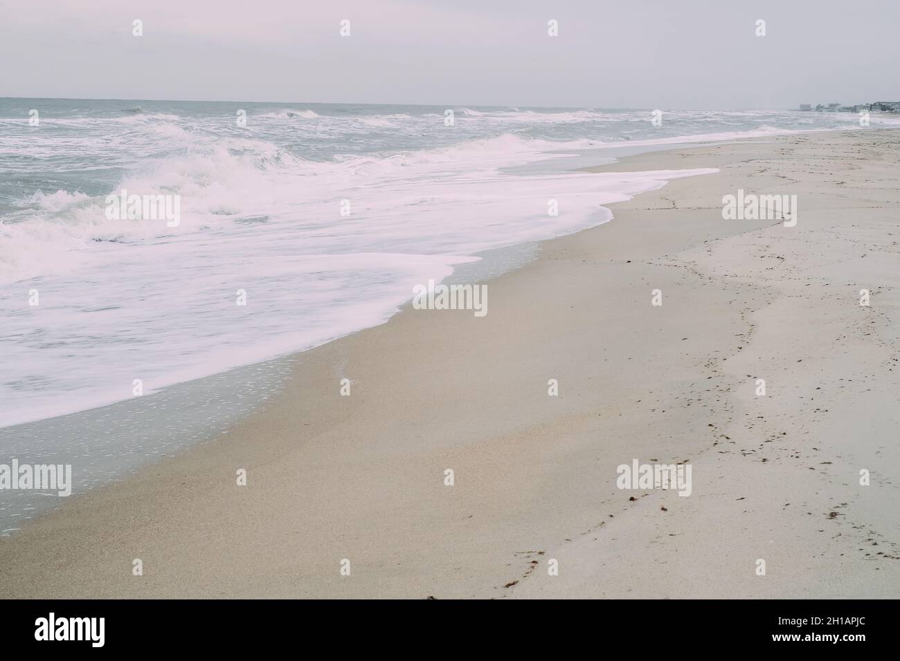Dramatic sea beach in autumn, sand, fall season concept creamy ...