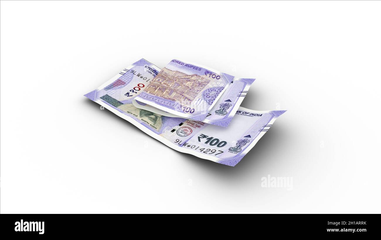 3D Rendering Of Double 100 Indian Rupee Notes With Shadows On White 3d-rendering-of-double-100-indian-rupee-notes-with-shadows-on-white