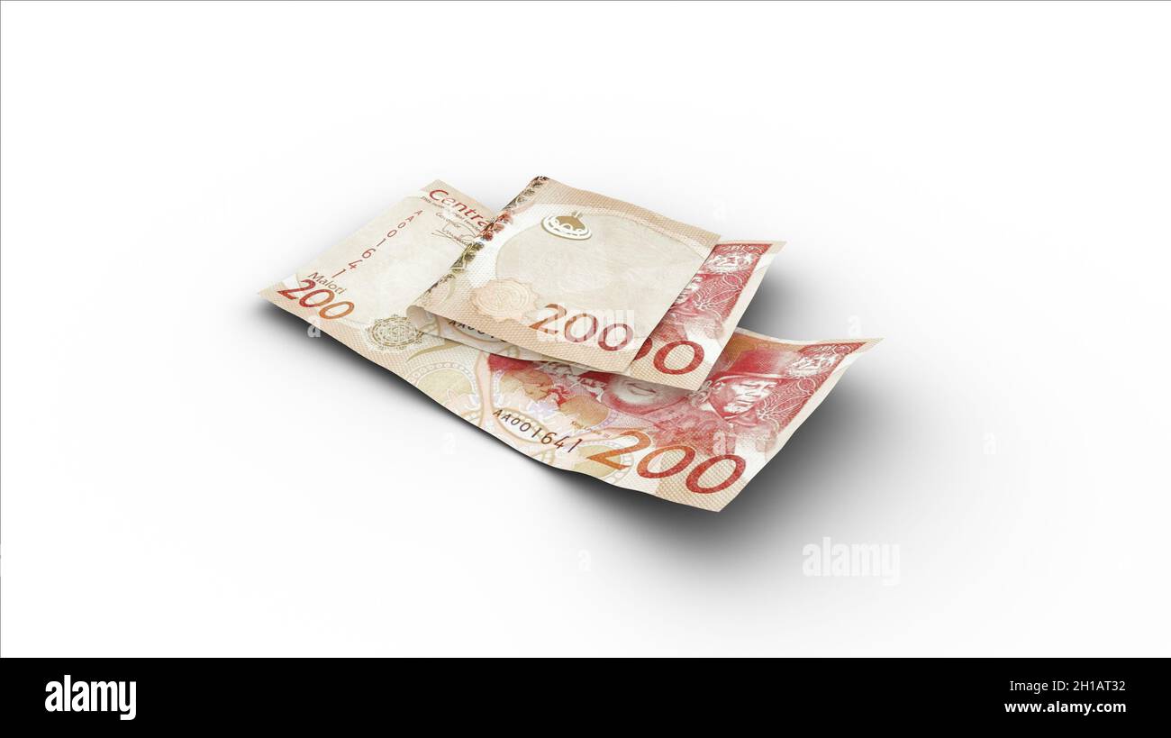 3D rendering of Double 200 Lesotho Loti notes with shadows on white ...