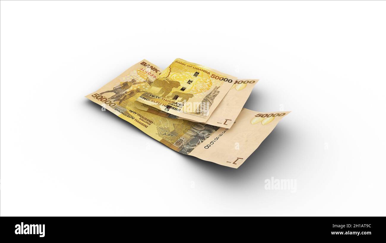 3D rendering of Double 50000 Korean won notes with shadows on white ...