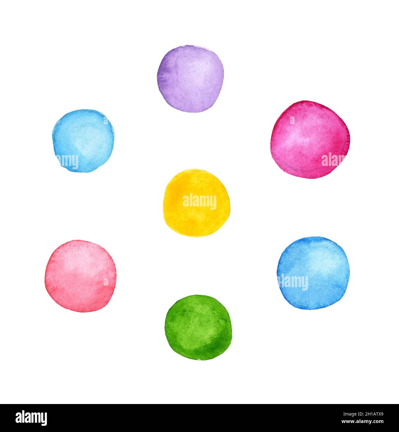 Colorful watercolour round paint spots set, uneven dots illustration ...