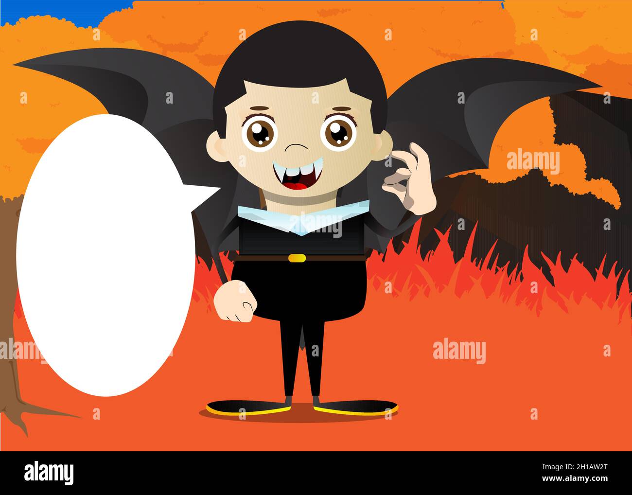 Kid dressed for Halloween showing ok sign. Vector cartoon character ...