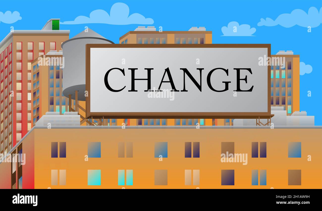 Change text on a billboard sign atop a brick building. Outdoor ...
