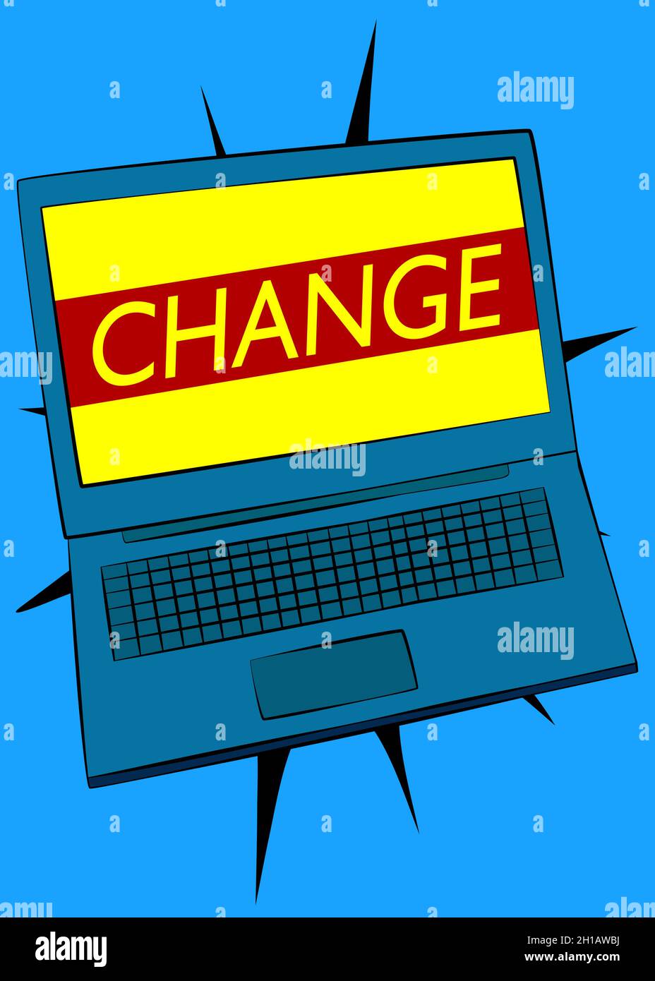 Laptop with the word Change on the screen. Vector cartoon illustration ...