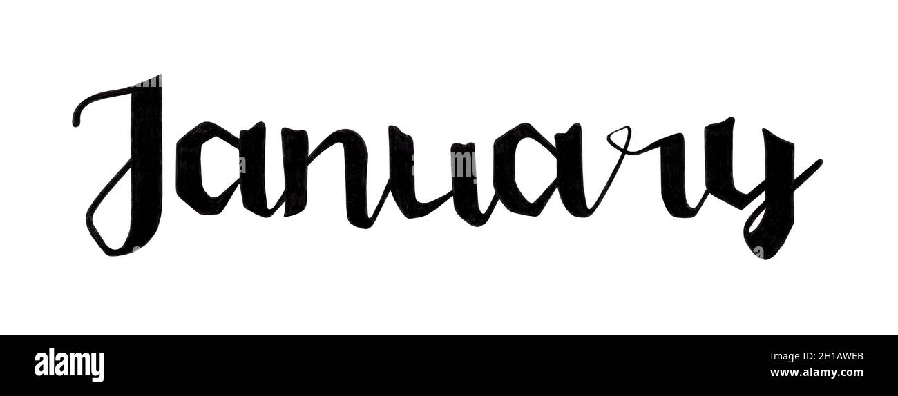Hand drawn lettering phrase January. Ink brush lettering for winter ...