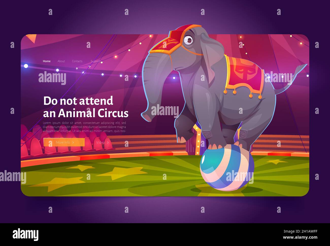 Do not attend animal circus banner with sad elephant standing on ball ...
