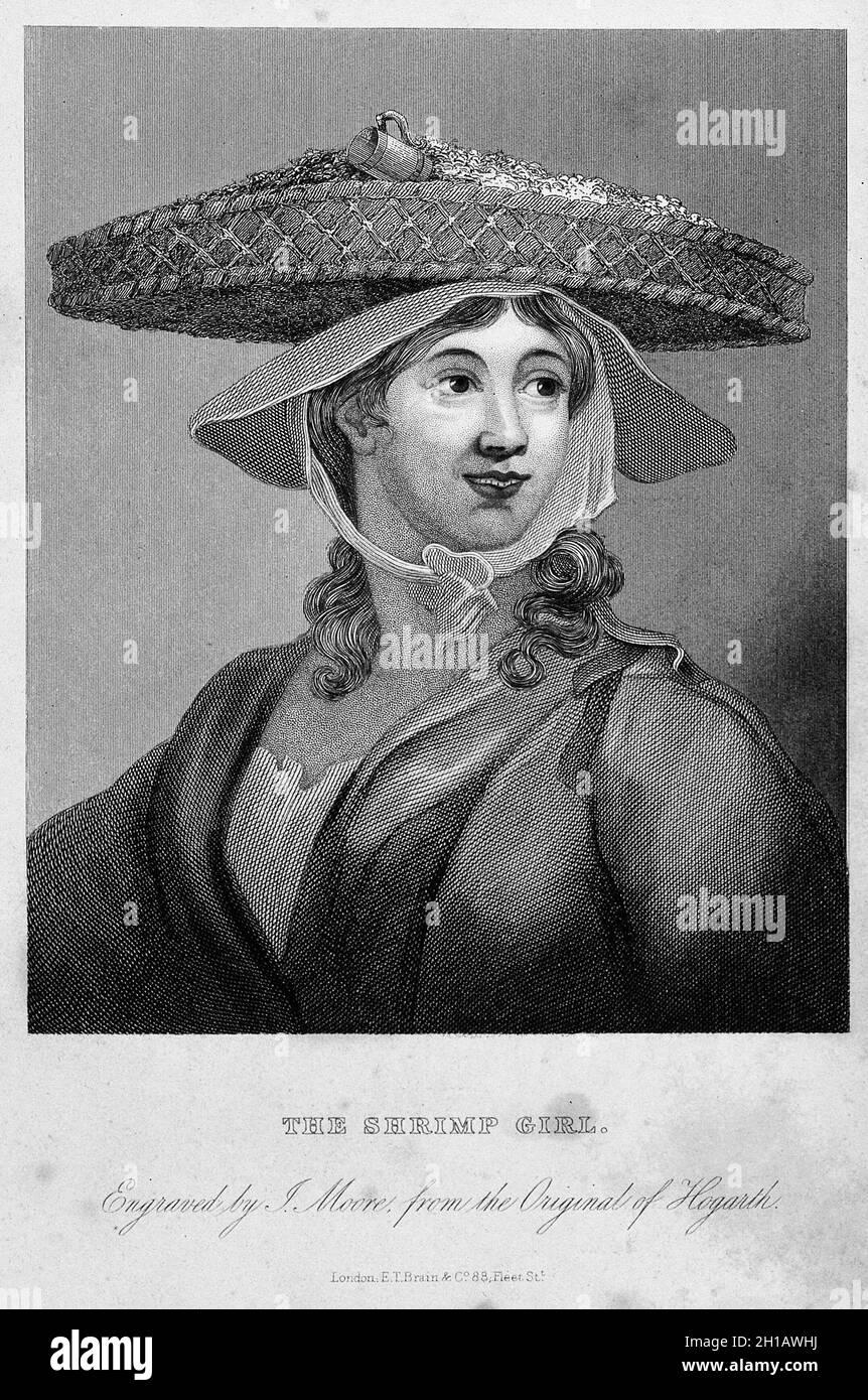 Engraving of a shrimp girl in the 19th century. Steel engraving by J ...