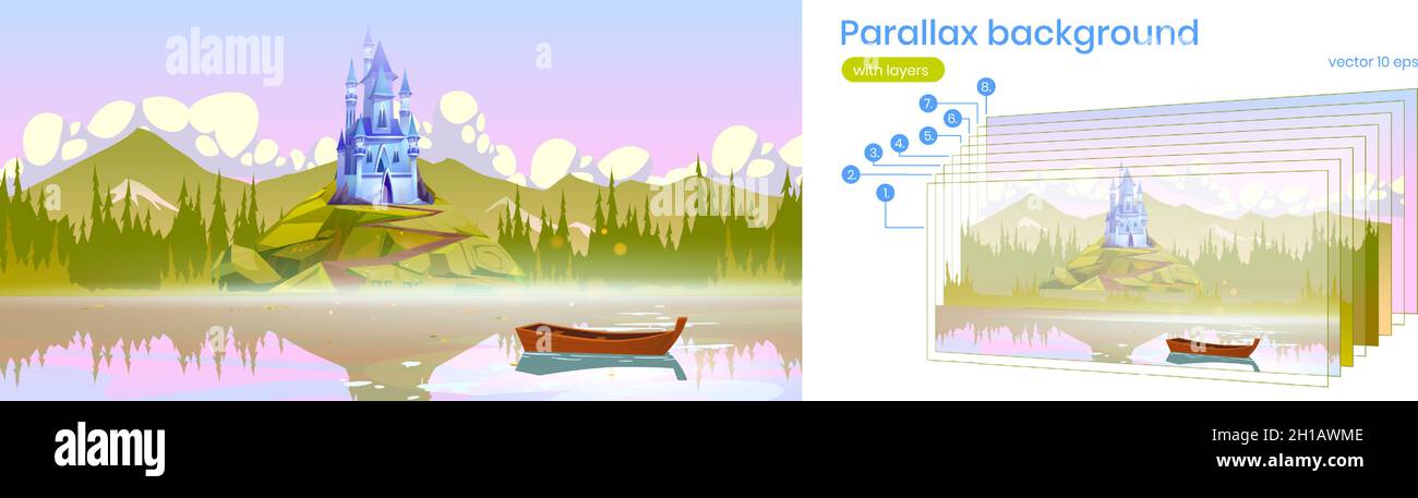 Parallax background for game magic castle on mountain top near the ...