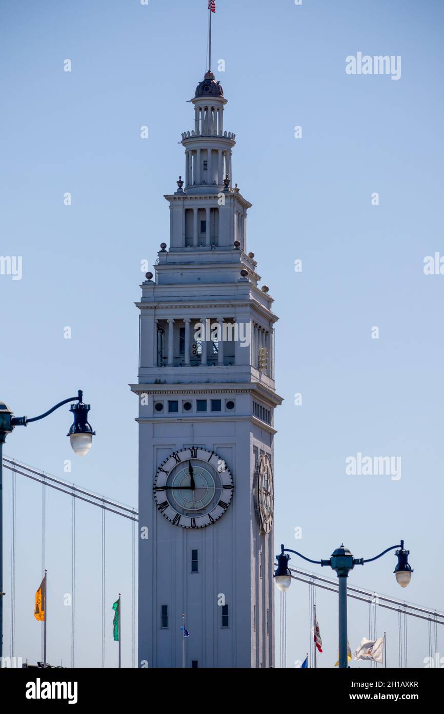 The clock tower of the Ferry Building in San Francisco, California ...