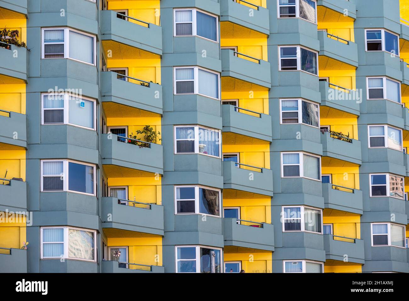 Colorful facade of a modern apartment building in San Francisco ...