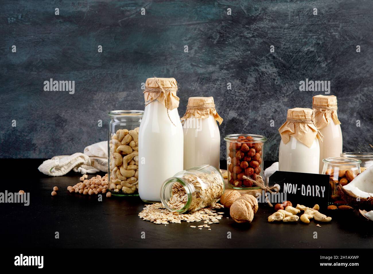 Assortment of non diary plant based milk. Organic vegan food concept ...