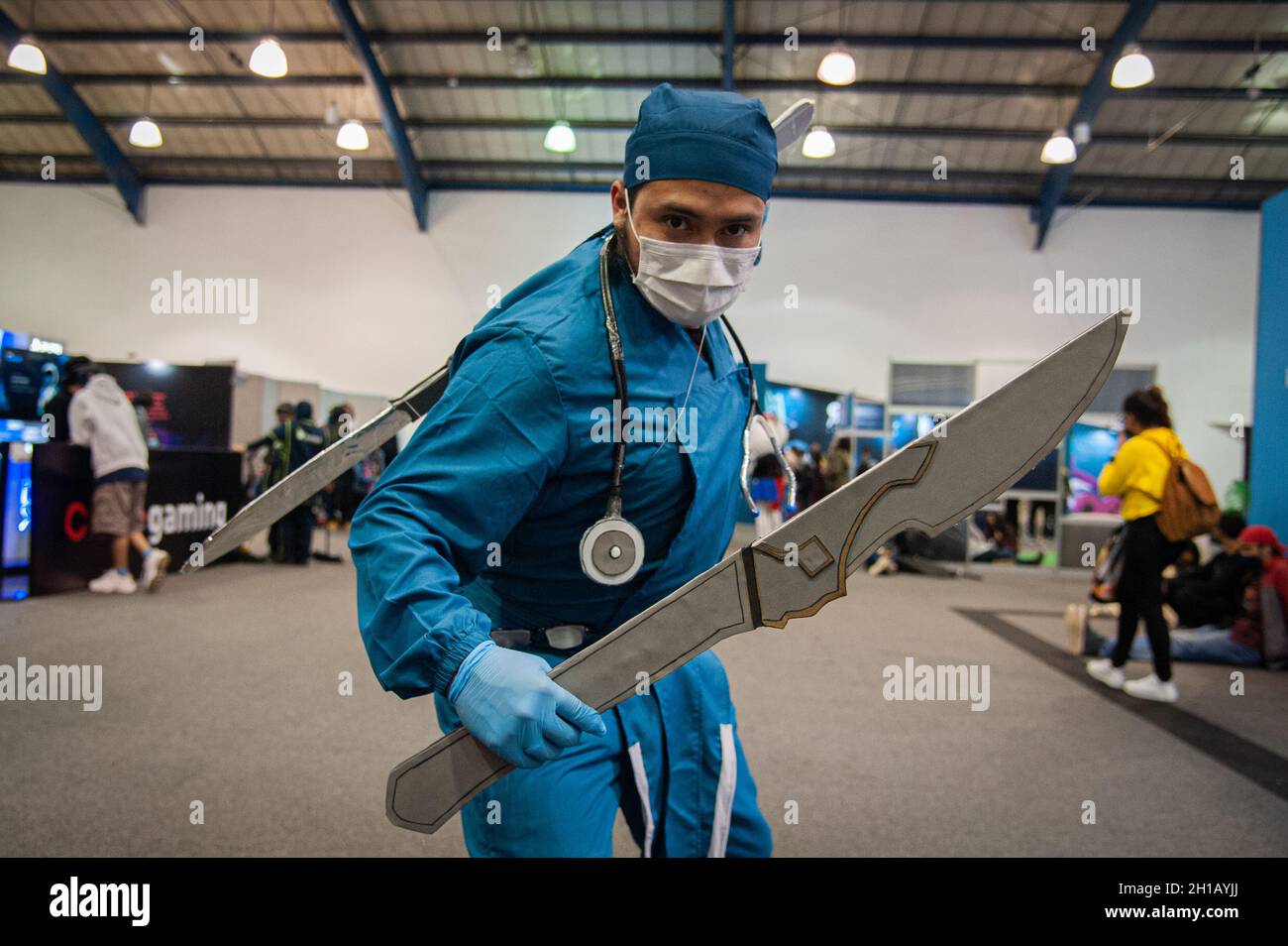 An attendee cosplays a doctor as an aim to showcase how medics are ...