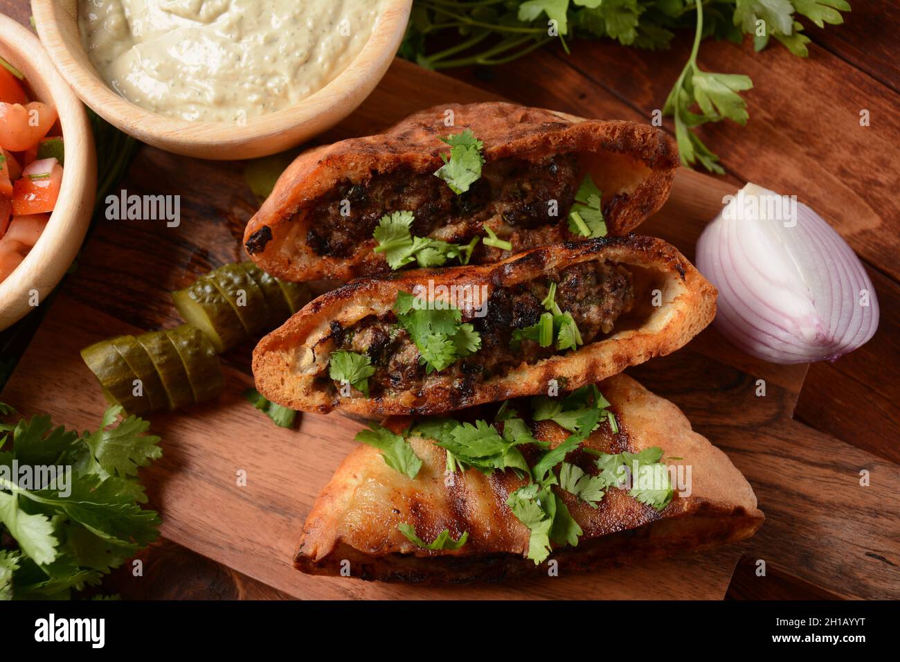 Arayes - kebab in a baked pita. Traditional arab food Stock Photo - Alamy