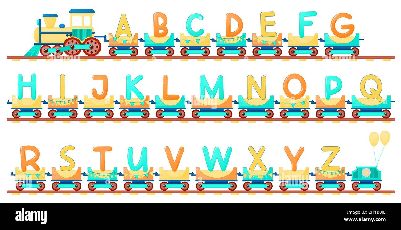 Train alphabet for kid in cartoon style. Capital letters only. Vector ...