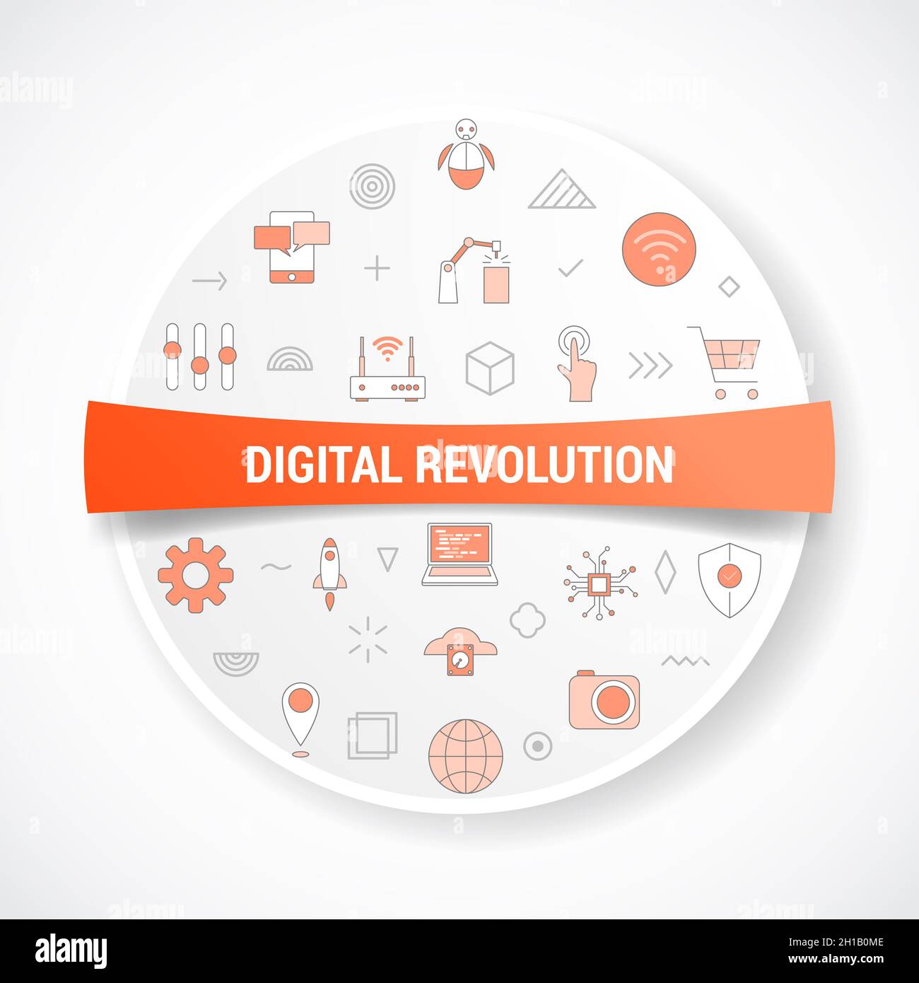 digital revolution technology concept with icon concept with round or ...