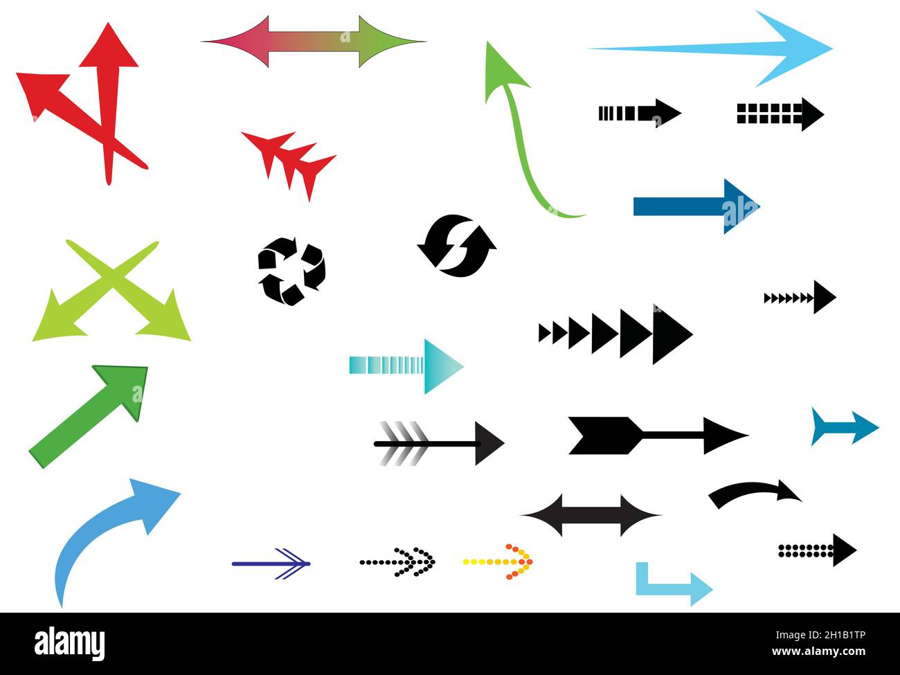 a set of different arrow icons in colour and white background Stock ...