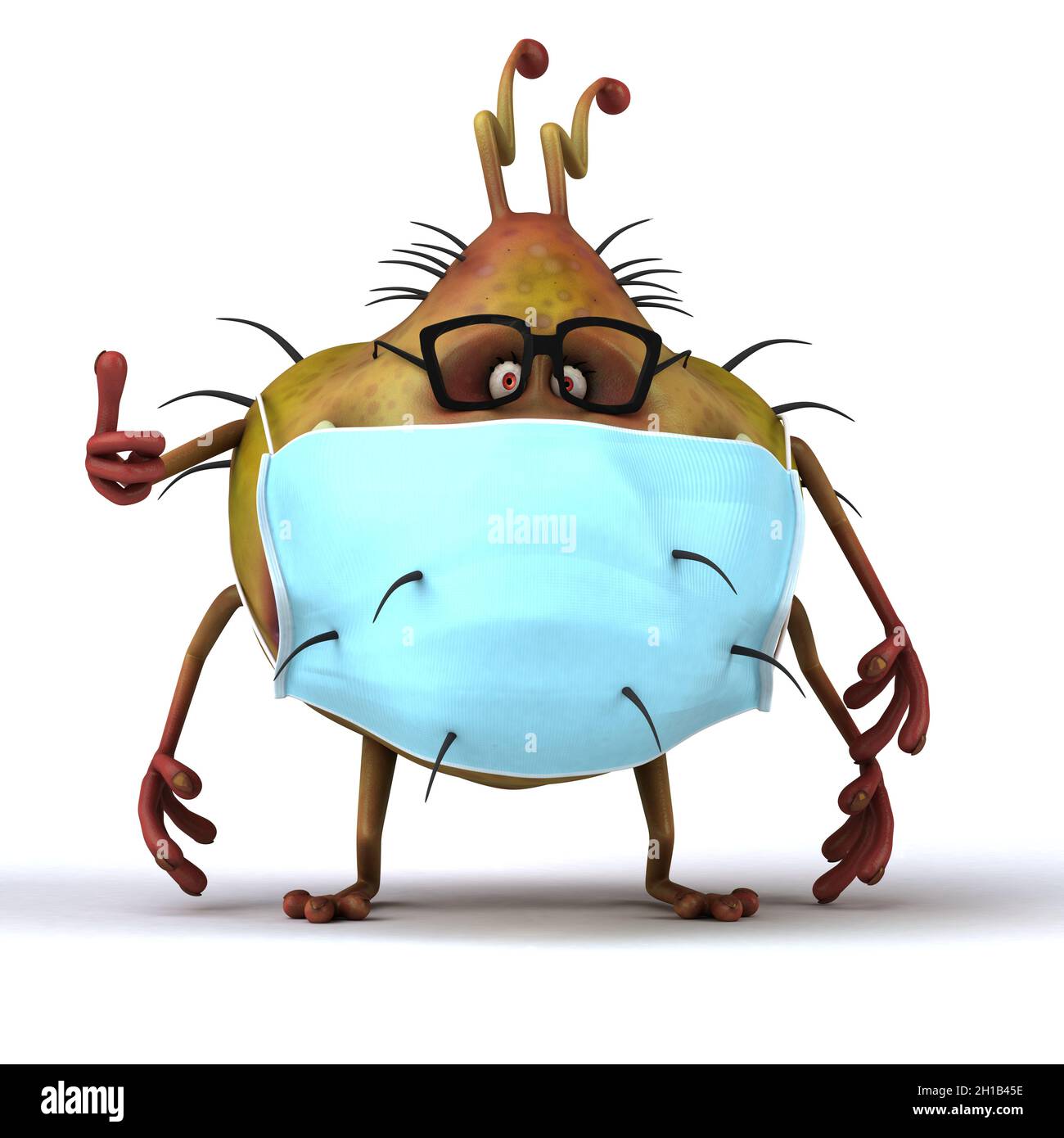 Fun 3D illustration of a cartoon microbe with a mask Stock Photo - Alamy