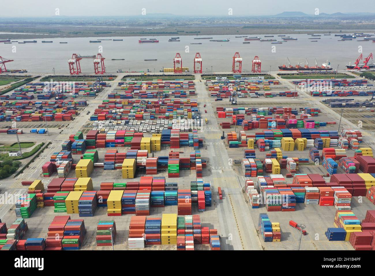 An aerial photo taken on Oct. 18, 2021 shows containers at The Longtan ...