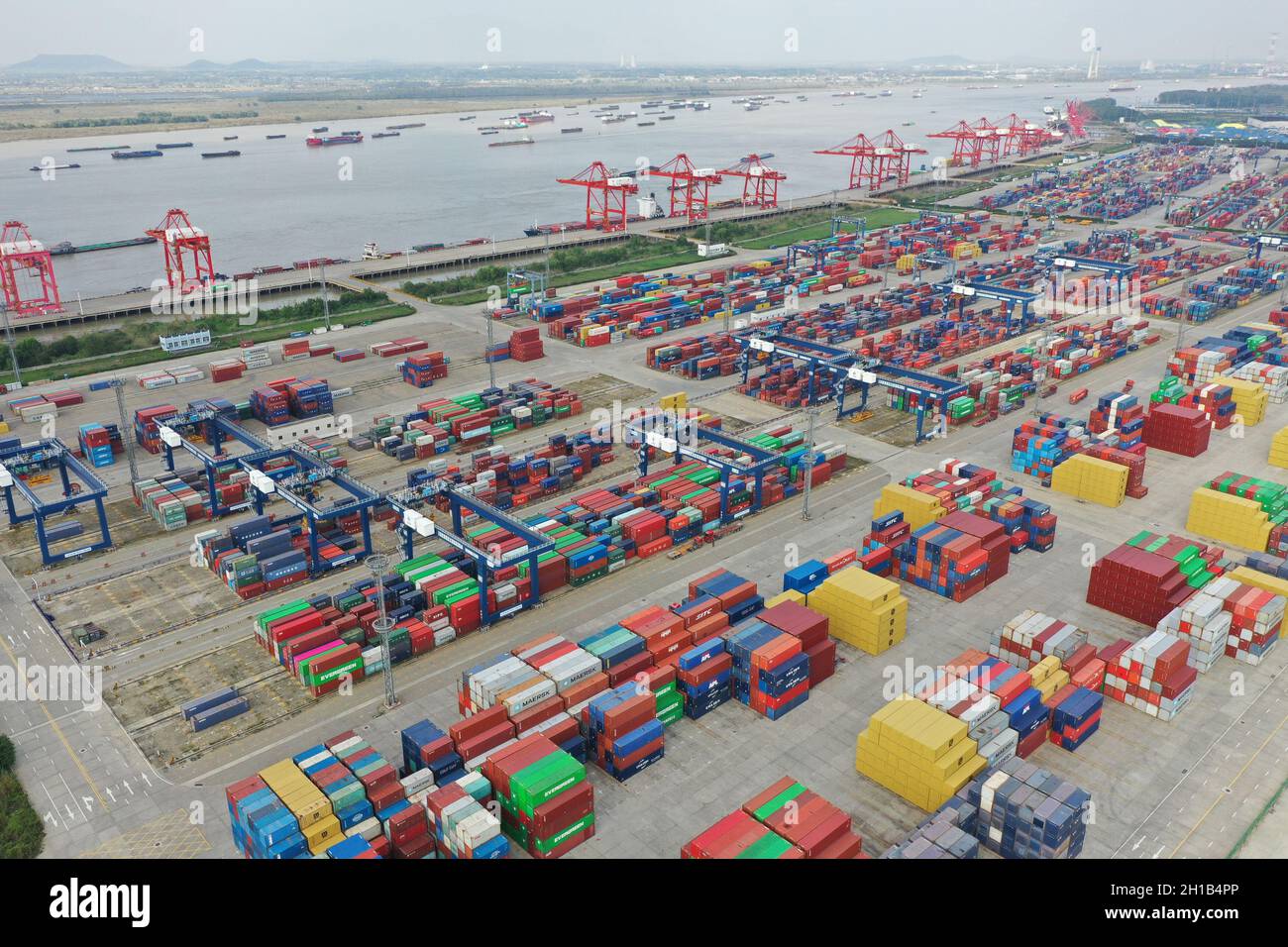 An aerial photo taken on Oct. 18, 2021 shows containers at The Longtan ...
