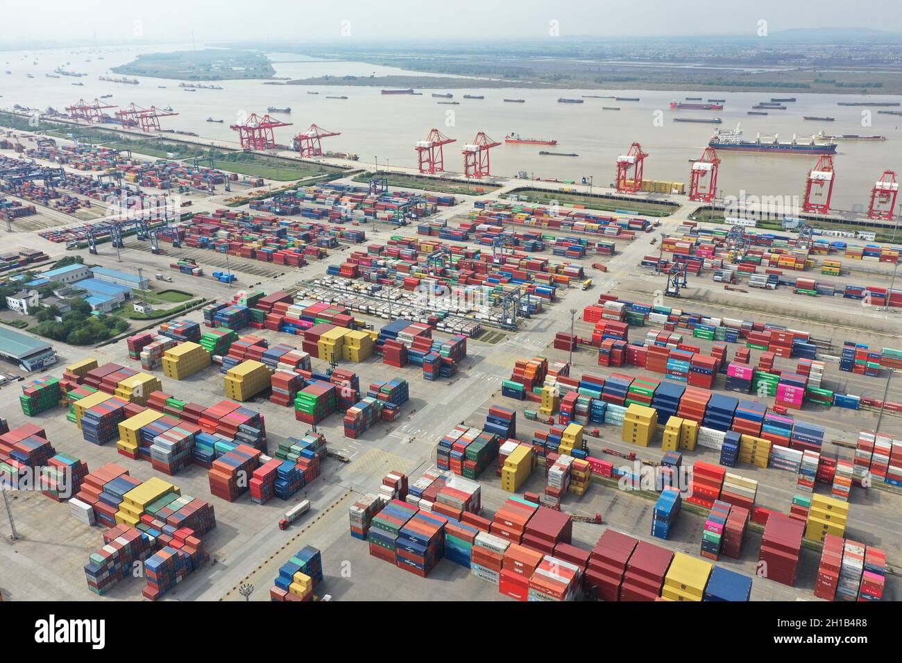 An aerial photo taken on Oct. 18, 2021 shows containers at The Longtan ...