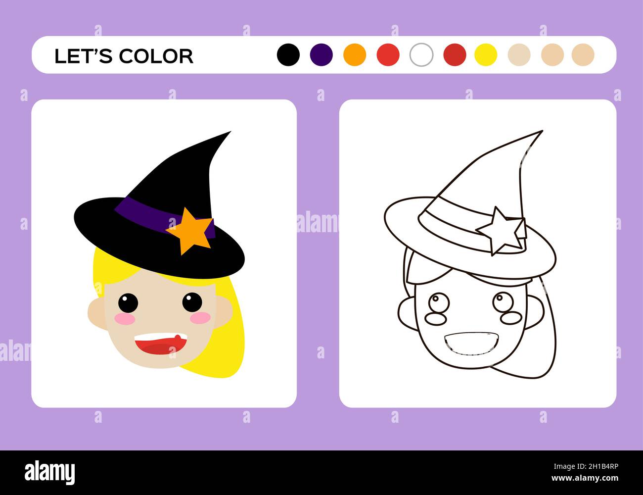 Cute Cartoon Little Witch Color Book. Coloring education for kids ...