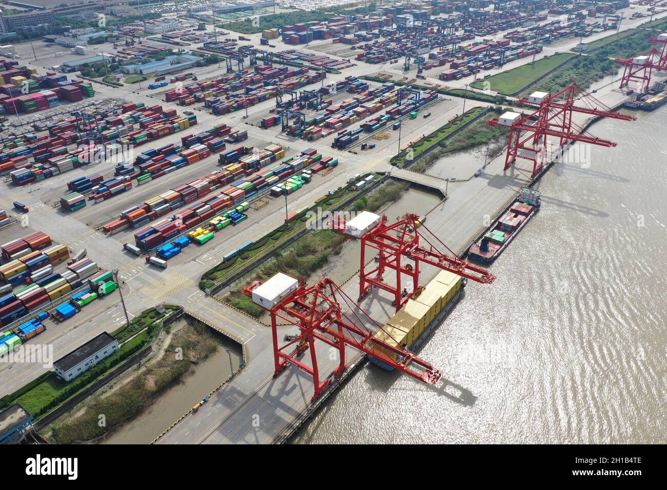 An aerial photo taken on Oct. 18, 2021 shows containers at The Longtan ...