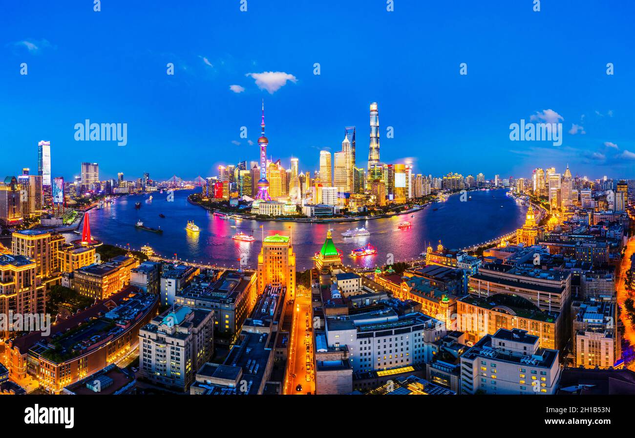 Aerial view of Shanghai skyline at night,China Stock Photo - Alamy