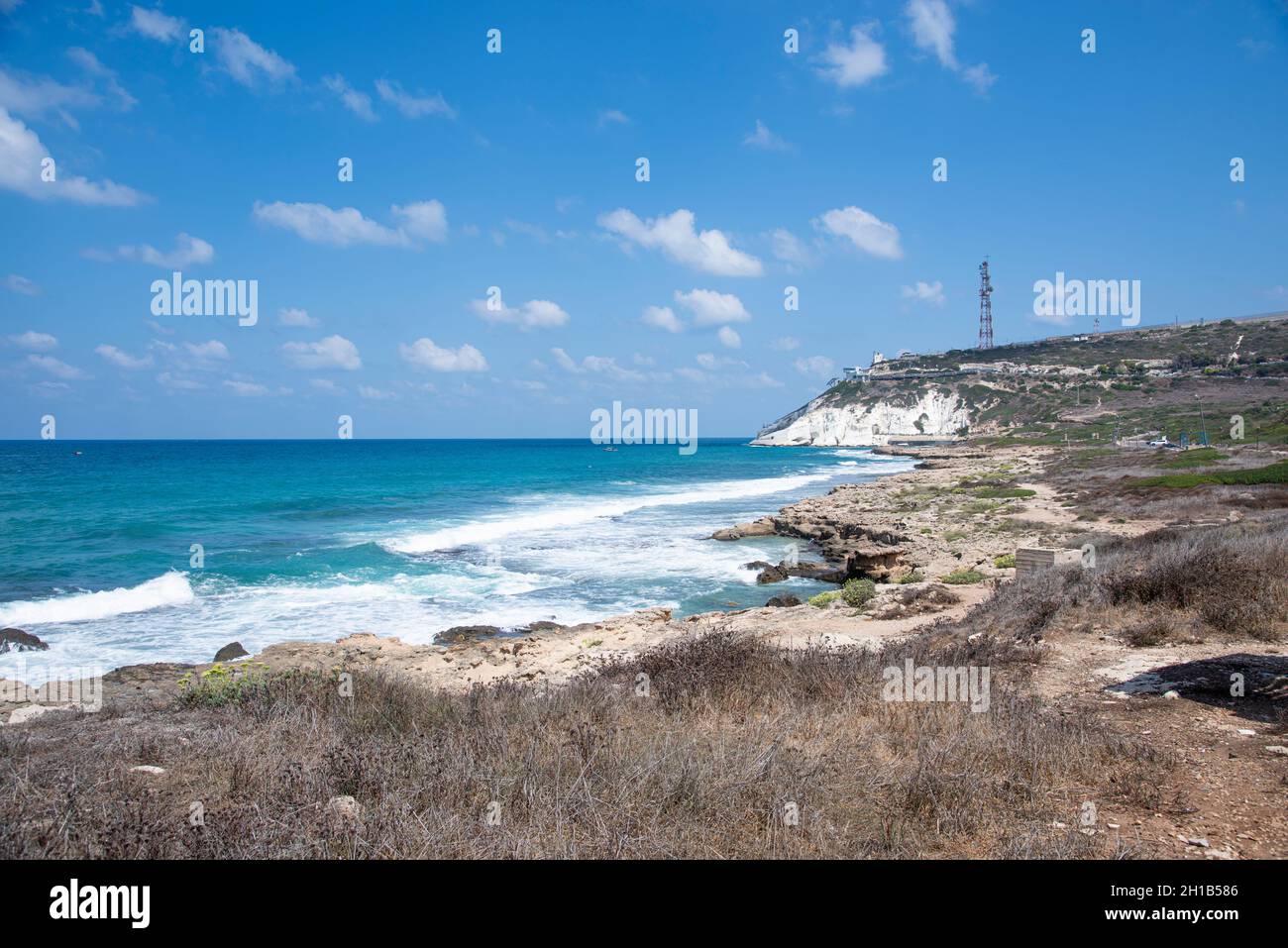 Mediterranean sea, white chalk rocks and some beaches captured from ...
