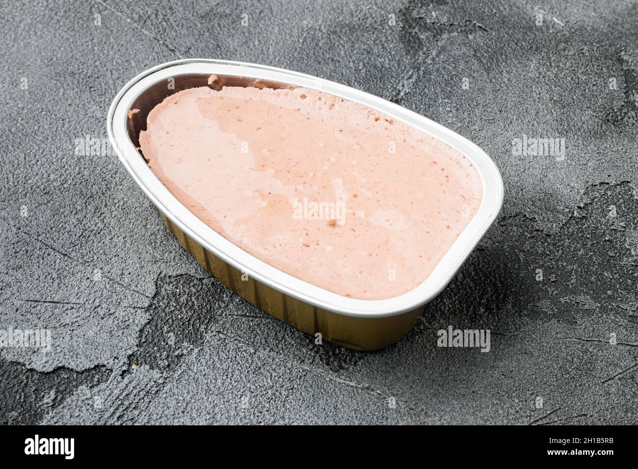 Liver pate in tin can set, on gray stone table background Stock Photo ...