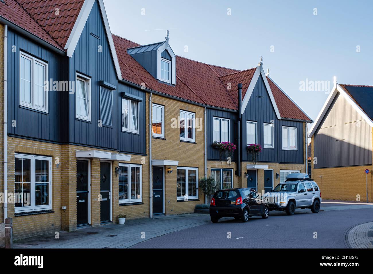 Dutch Suburban area with modern family houses, newly build modern ...