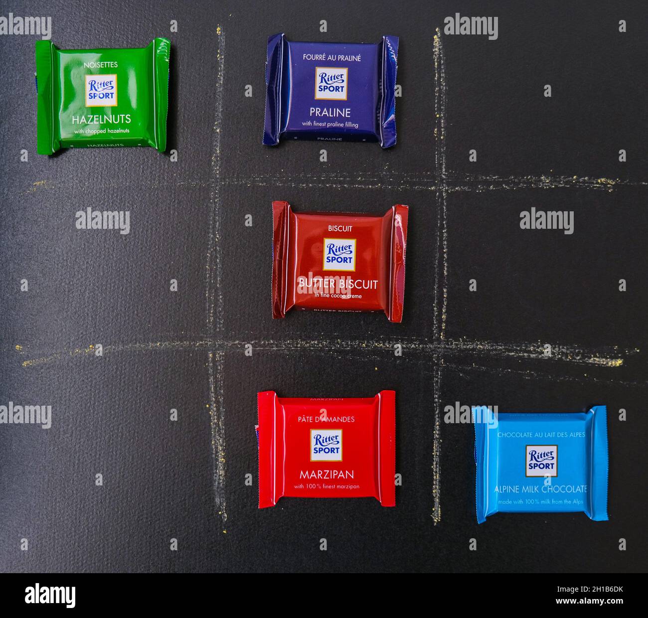 Kiev Ukraine October 2021 Creative Tic Tac Toe Game Of Chocolate Ritter Sport Mini Bars