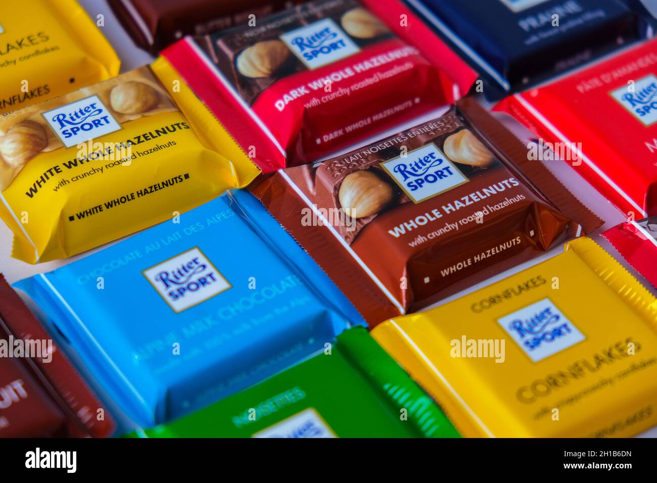 Kiev Ukraine - October 2021 chocolate Ritter Sport mini bars. German ...